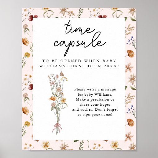 Little Wildflower Pink Baby Shower Time Capsule Poster | Zazzle