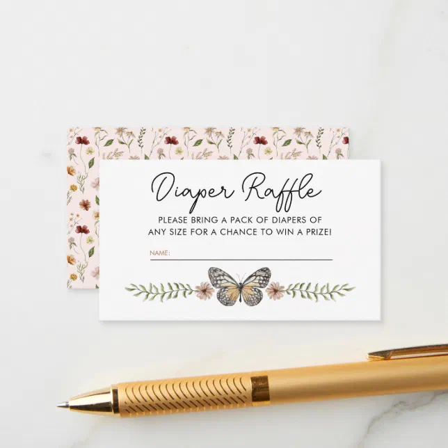 Little Wildflower Pink Diaper Raffle Baby Shower Enclosure Card | Zazzle