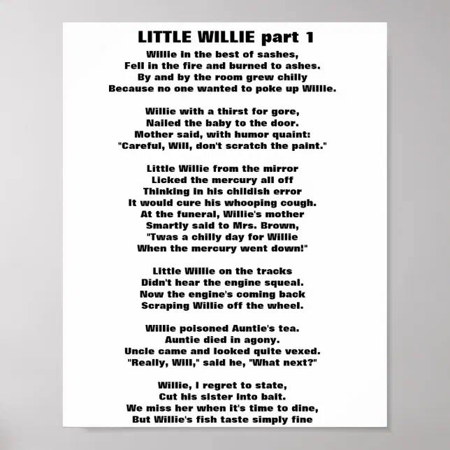 LITTLE WILLIE POEM part 1 Poster | Zazzle