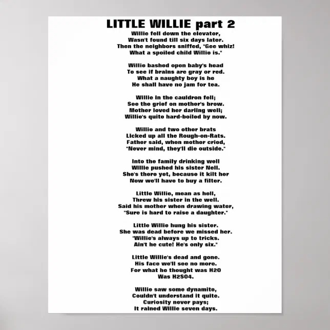 LITTLE WILLIE POEM part 2 Poster | Zazzle