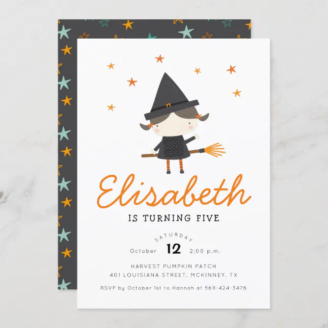 Little Witch Halloween Birthday Invitation | Zazzle