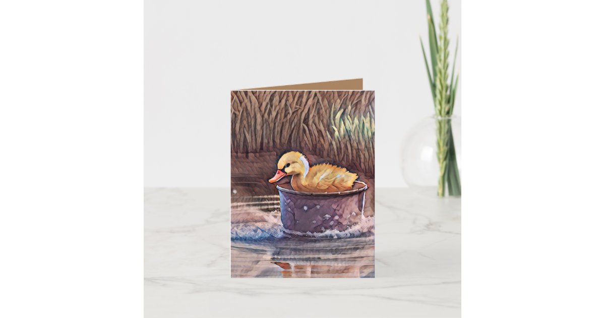 Little Yellow Duckling Playing In Bucket Card | Zazzle