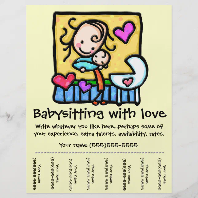 LittleGirlie Babysitting custom tear-sheet flyer | Zazzle
