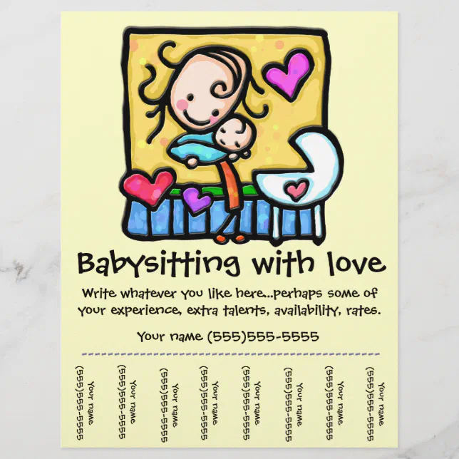 LittleGirlie Babysitting custom tear-sheet flyer | Zazzle