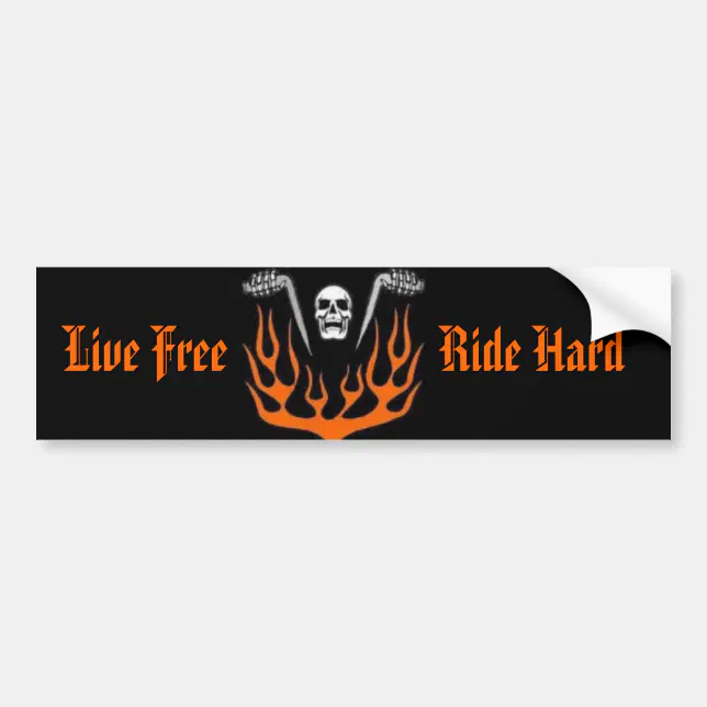Live Free, Ride Hard Biker Skull Bumpersticker Bumper Sticker | Zazzle