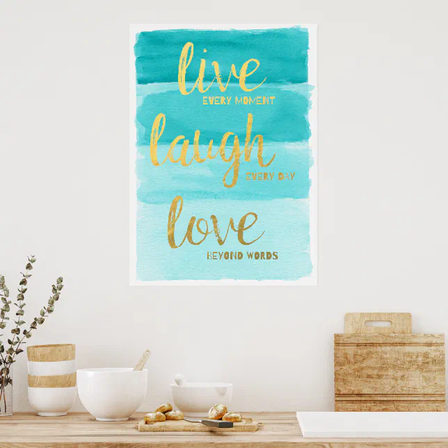 Live Laugh Love | Blue Ombre Motivational Poster | Zazzle