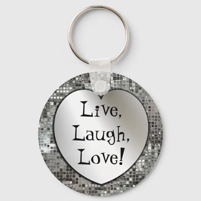 Live, Laugh, Love! Glitter Keychain | Zazzle