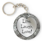 Live, Laugh, Love! Glitter Keychain | Zazzle