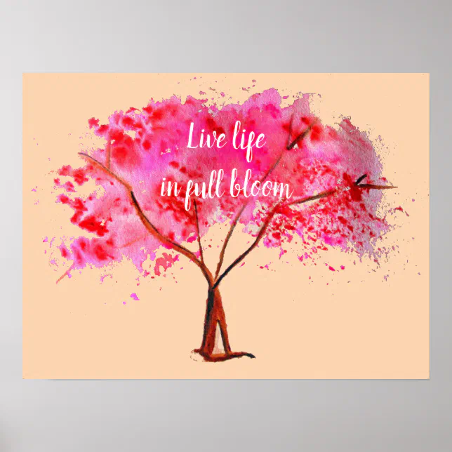 Live life in full bloom quote Pink Cherry Blossom Poster | Zazzle