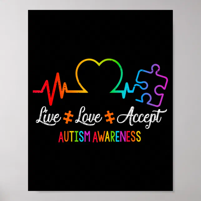 Live Love Accept Autism Awareness Tie Dye Puzzle H Poster | Zazzle