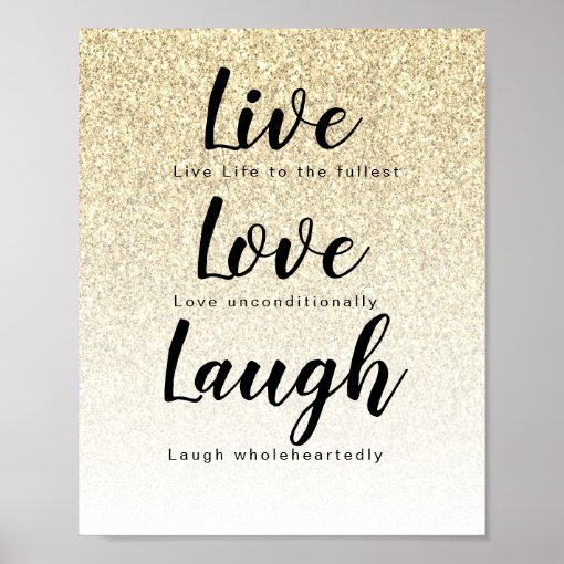 Live Love Laugh Girly Gold Glitter Typography Poster | Zazzle