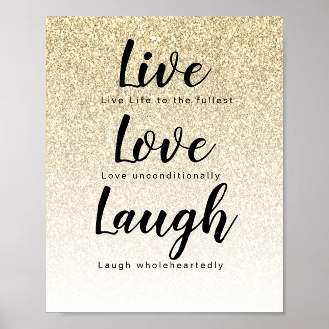Live Love Laugh Girly Gold Glitter Typography Poster | Zazzle