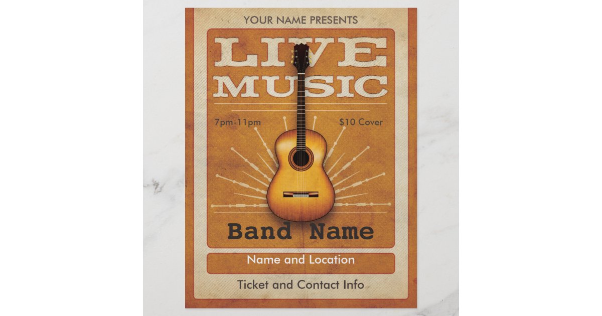 Live Music Acoustic Guitar Flyer | Zazzle