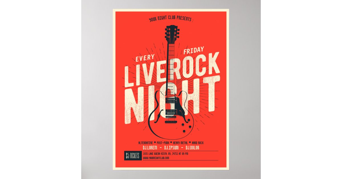Live rock night music Poster Announcement | Zazzle
