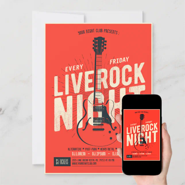 Live rock night music promotion flyer Announcement | Zazzle