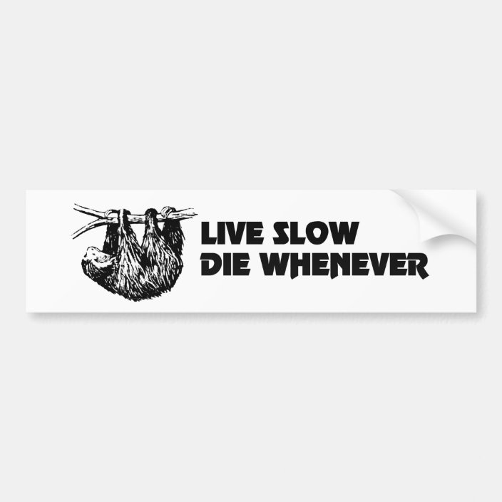 Live slow die whenever sloth bumper sticker | Zazzle.com