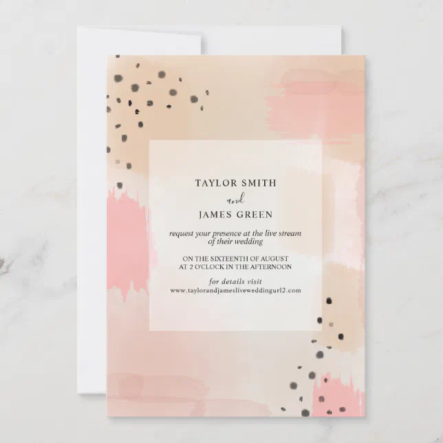 Live Stream Virtual Wedding Abstract Pink Invitation | Zazzle
