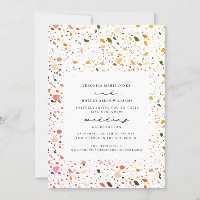 Live Stream Virtual Wedding Desert Terrazzo Invitation | Zazzle