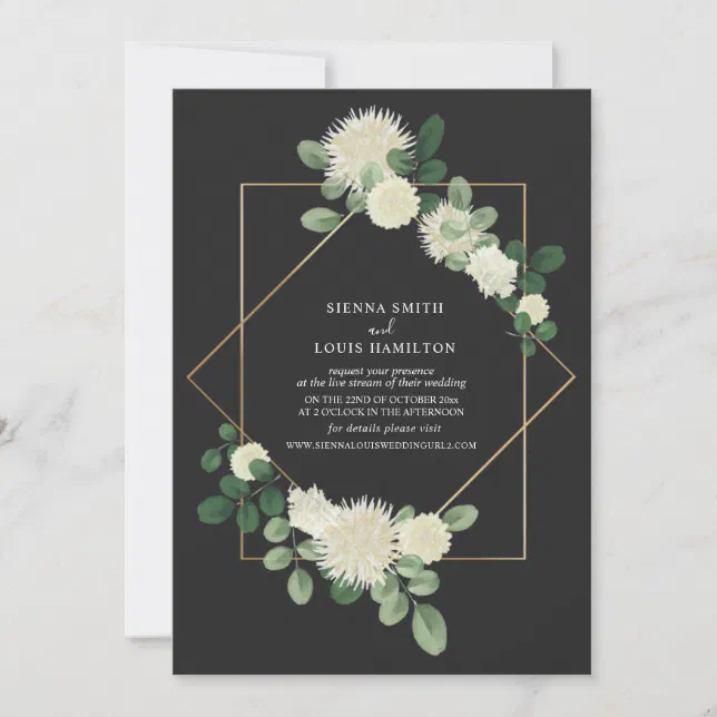 Live Stream Virtual Wedding Floral Botanical Gray Invitation | Zazzle