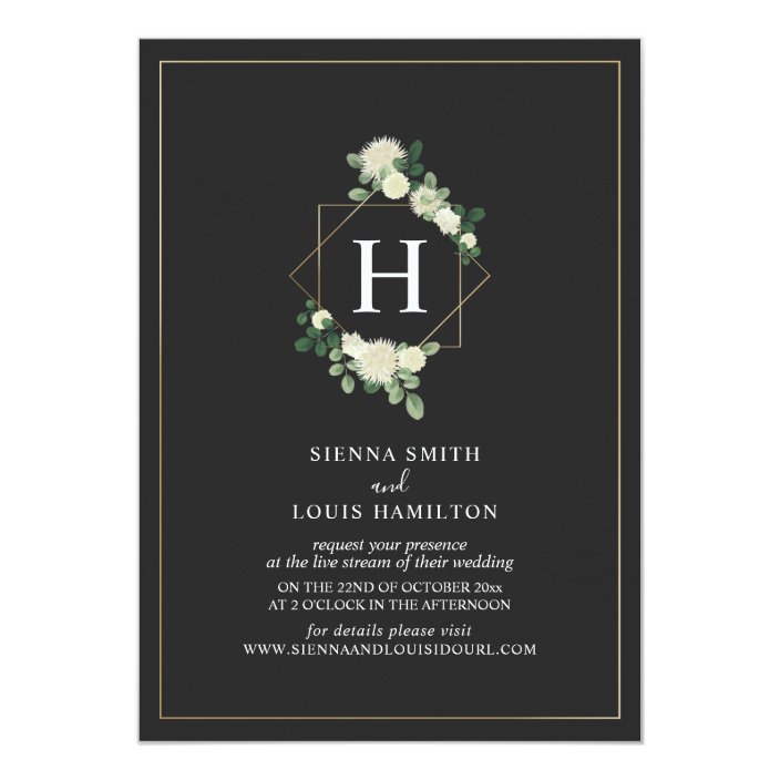 Live Stream Virtual Wedding Gray Floral Monogram Invitation | Zazzle.com