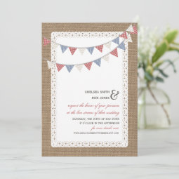 Live Stream Virtual Wedding Lace Bunting Burlap Invitation | Zazzle