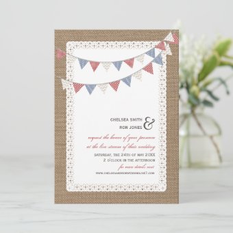 Live Stream Virtual Wedding Lace Bunting Burlap Invitation | Zazzle