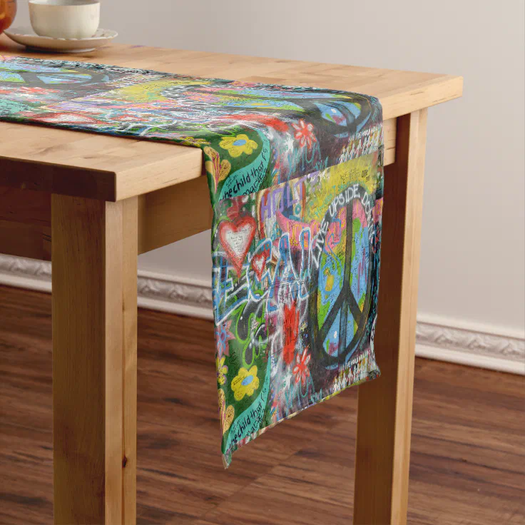 Live Upside Down Peace Sign Wall Short Table Runner | Zazzle