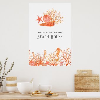 Living Coral Beach House Poster | Zazzle