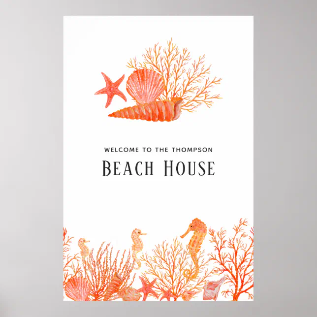 Living Coral Beach House Poster | Zazzle