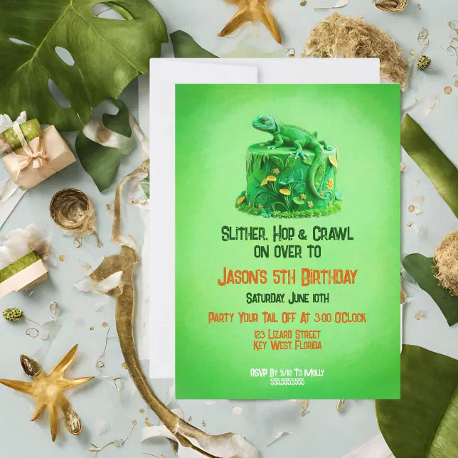 Lizard Birthday Cake Reptile Birthday Invitation | Zazzle
