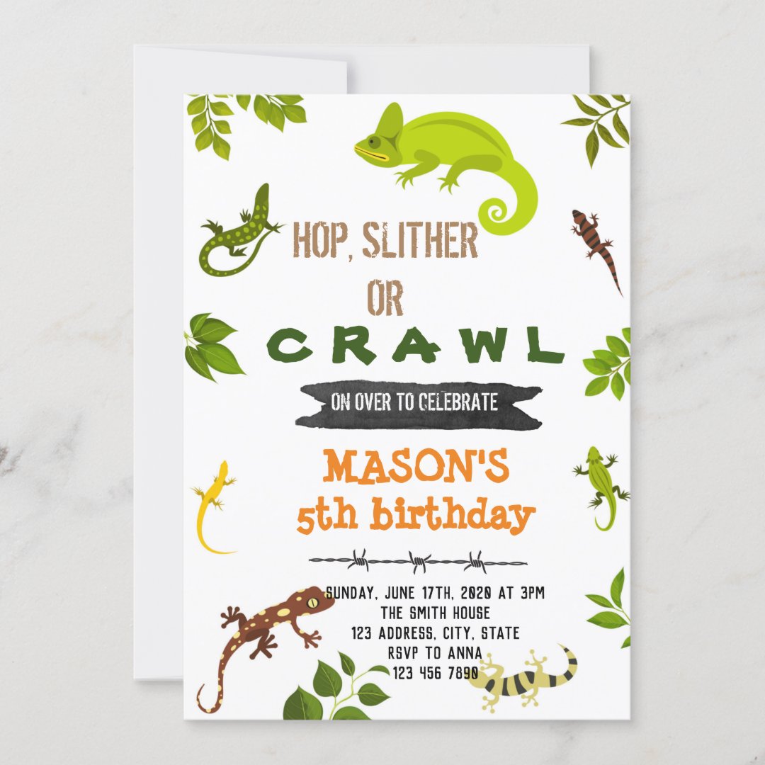 Lizard reptile birthday theme invitation | Zazzle