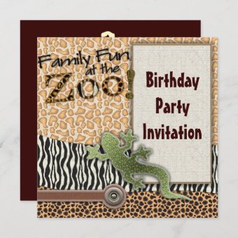 Lizard Zebra Safari Zoo Birthday Party Invitation | Zazzle