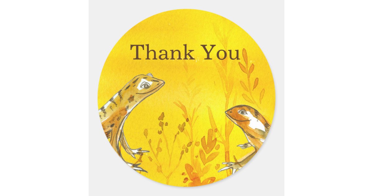 Lizards Watercolor Yellow Thank You Classic Round Sticker | Zazzle