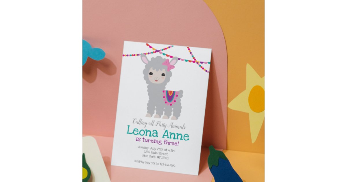 Llama Alpaca Birthday Invitation | Zazzle