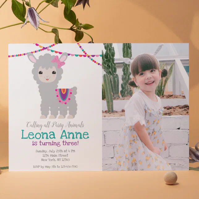 Llama Alpaca Birthday Invitation with picture | Zazzle