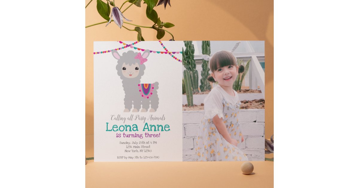 Llama Alpaca Birthday Invitation with picture | Zazzle