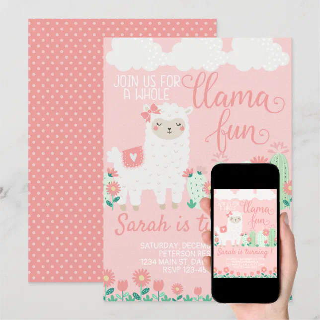 Llama Alpaca Birthday Party Invitation Invite | Zazzle