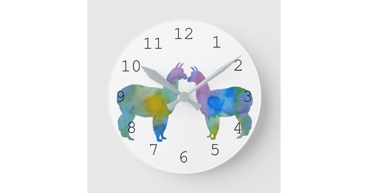Llama art round clock | Zazzle
