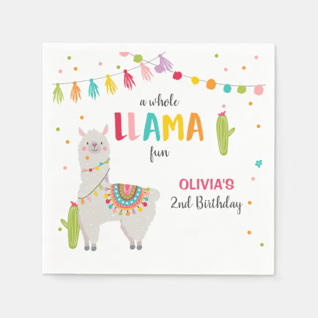 Llama birthday Paper Napkins Alpaca Fiesta Cactus | Zazzle