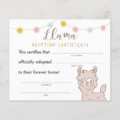Llama Birthday Party Adoption Certificate | Zazzle