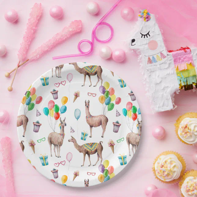 Llama Birthday Party | Custom Party Plates | Zazzle