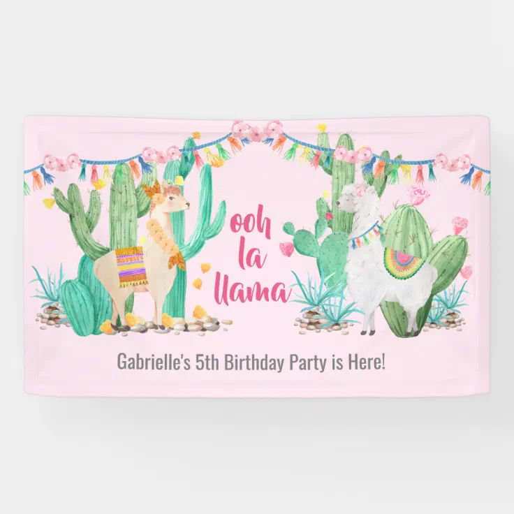 Llama & Cactus Girls Custom Birthday Party Welcome Banner | Zazzle