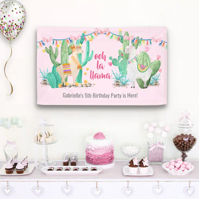 Llama & Cactus Girls Custom Birthday Party Welcome Banner | Zazzle