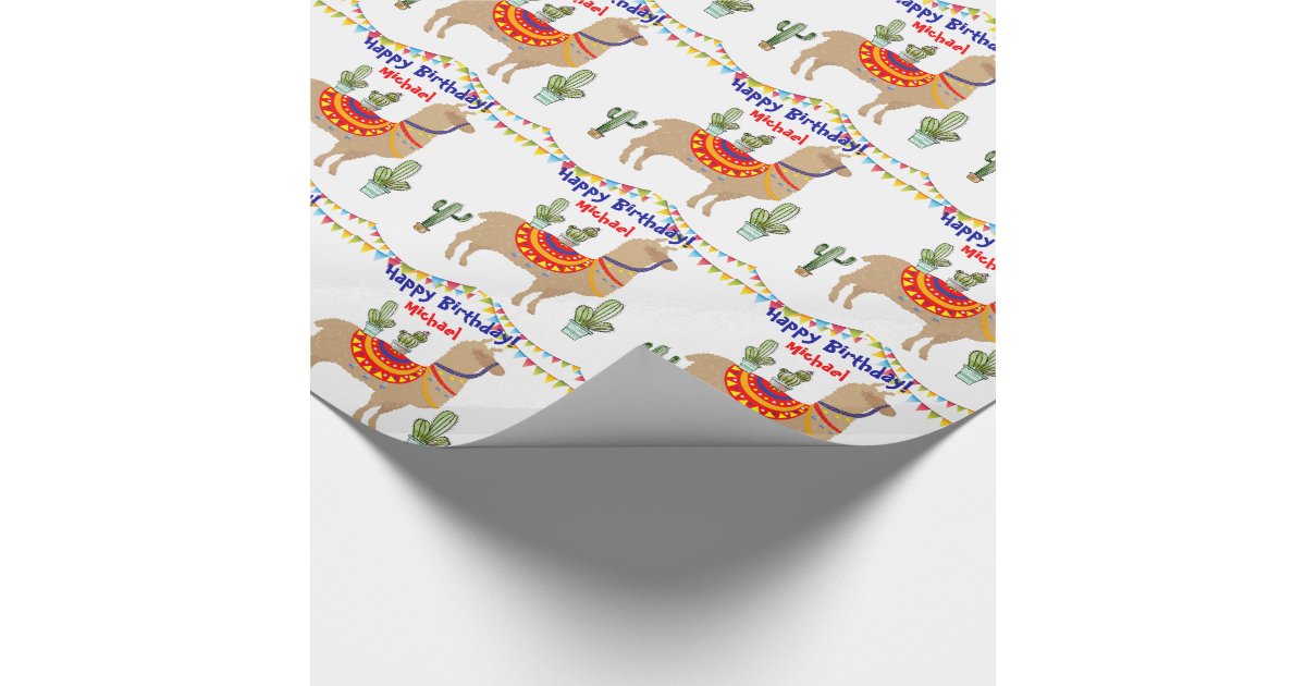 llama Cactus happy birthday wrapping paper | Zazzle