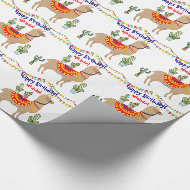 llama Cactus happy birthday wrapping paper | Zazzle