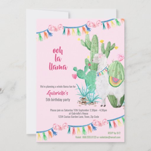 Llama Cactus Whole Llama Fun Girls Birthday Party Invitation | Zazzle