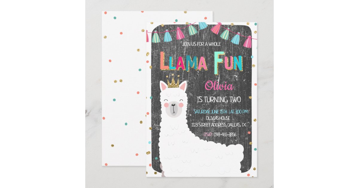 Llama Chalkboard Birthday Invitation | Zazzle