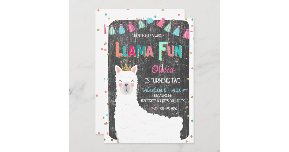 Llama Chalkboard Birthday Invitation | Zazzle