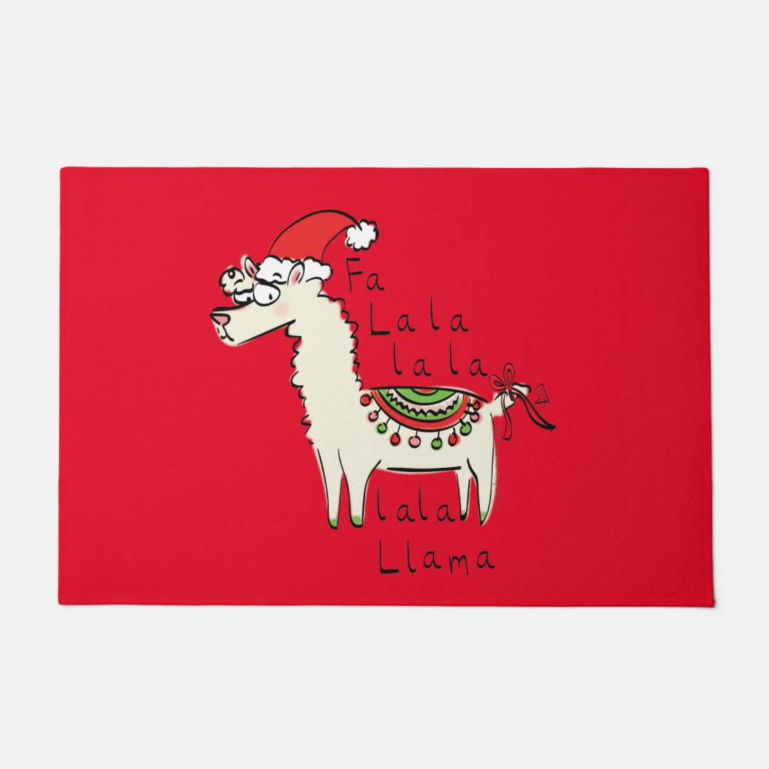 Llama Cute Funny Christmas Holiday Doormat | Zazzle