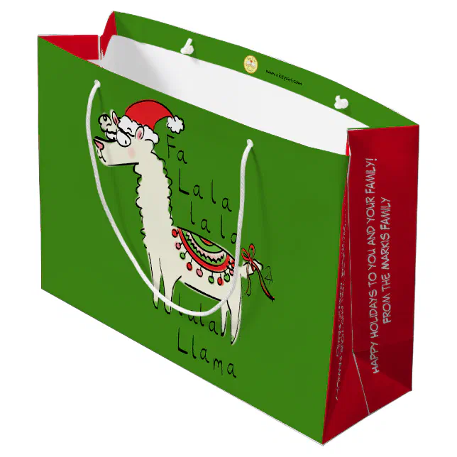 Llama Cute Funny Christmas Holiday Large Gift Bag | Zazzle